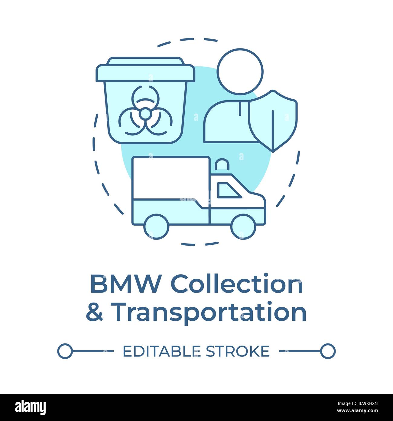 Biomedical waste collection and transportation soft blue concept icon ...