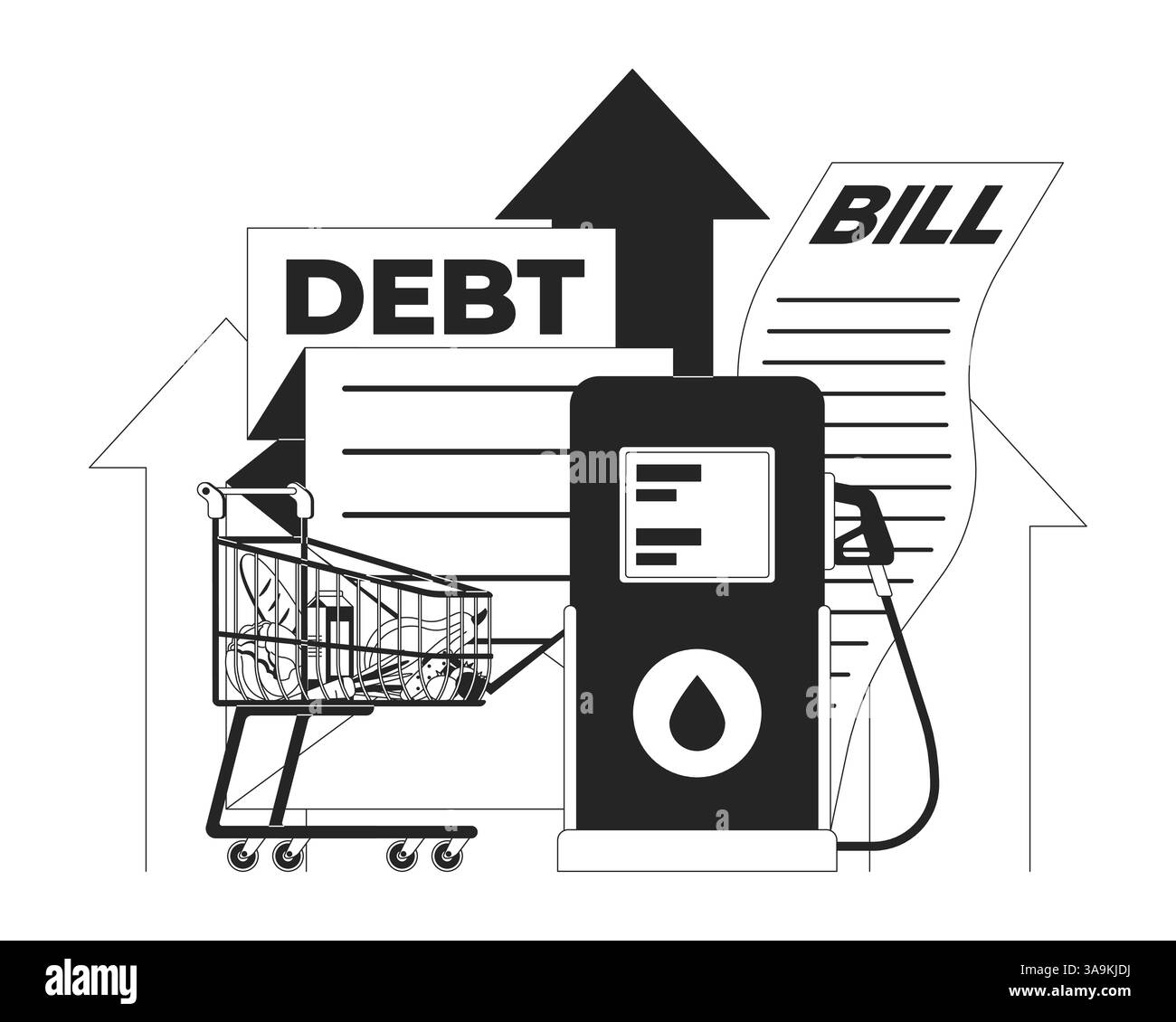Rising debt and inflation economic line illustration concept Stock ...