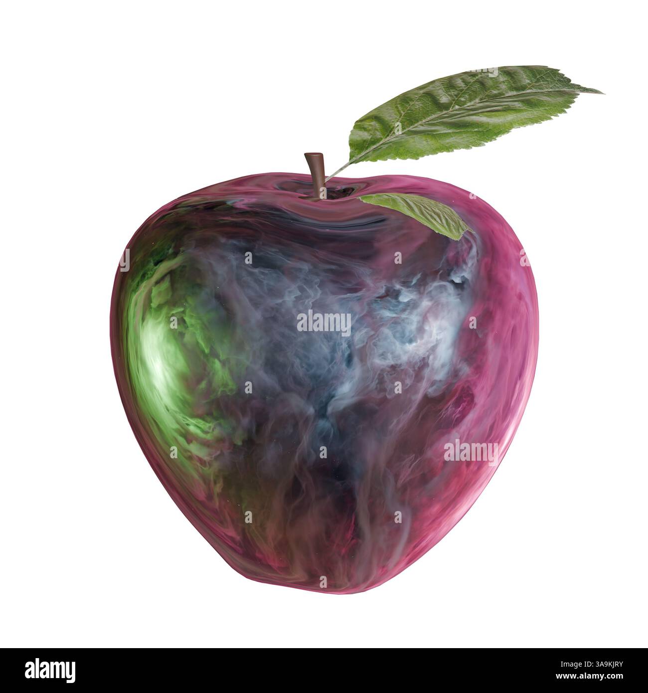 A shiny apple displaying a mix of vibrant colors swirls together ...