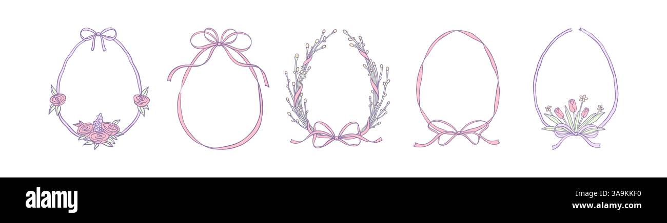 Cute pastel boho bouquet set. Easter egg frames with ribbon and bow ...