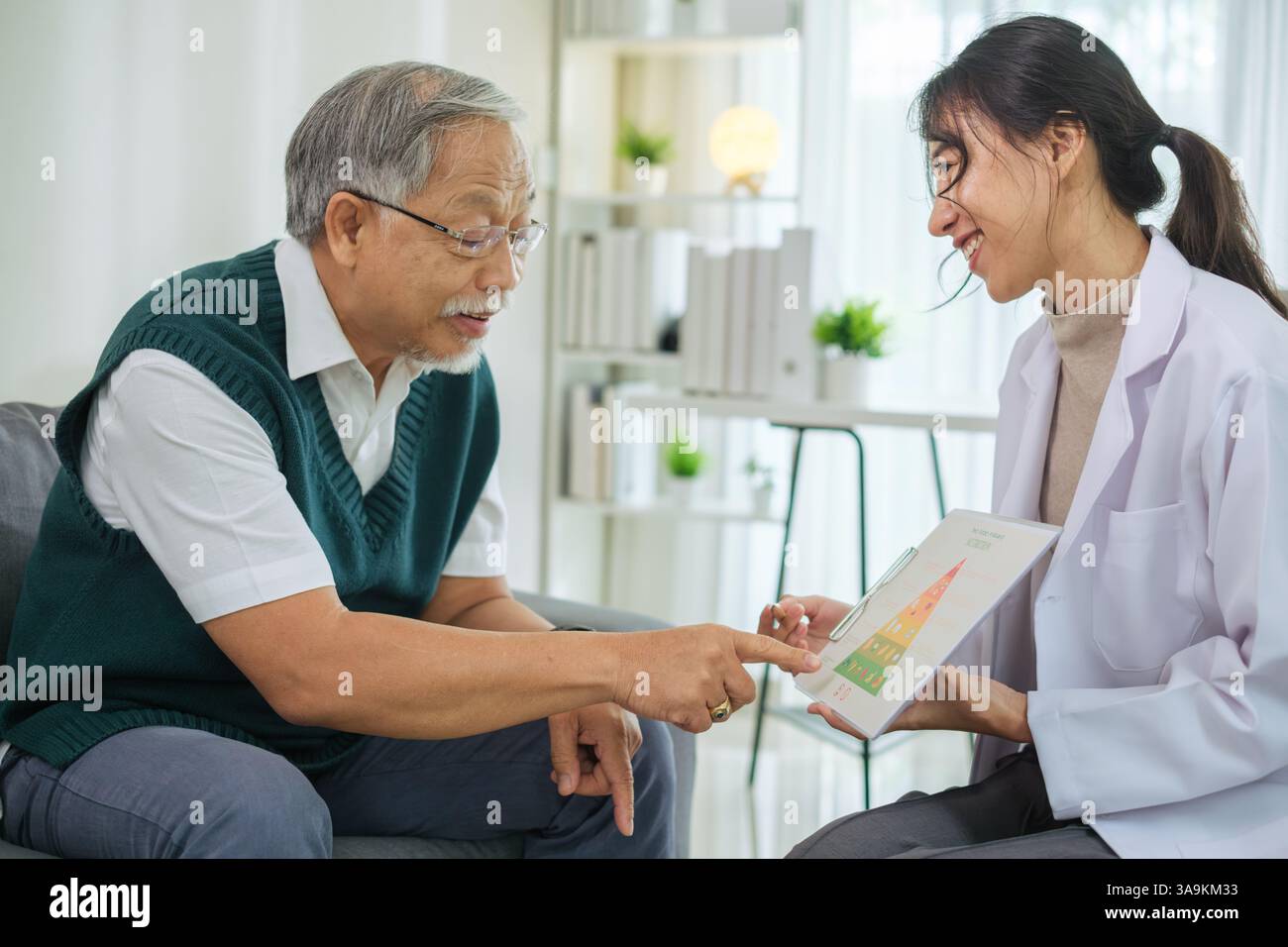 Doctor Explaining Healthy Eating and Food Pyramid to Senior Patient ...