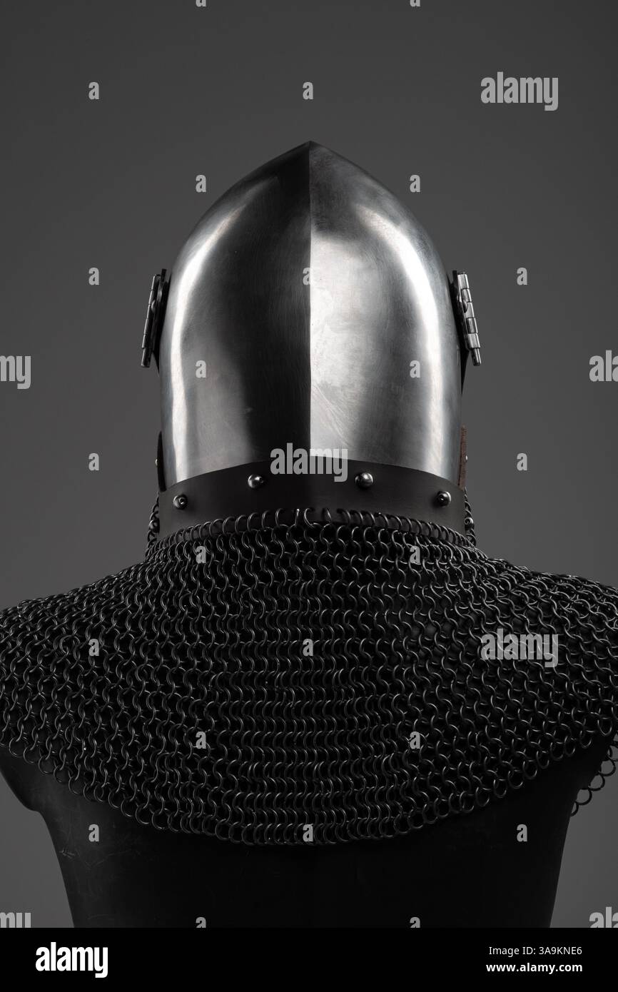 Back View of Polished Steel Medieval Bascinet Stock Photo - Alamy