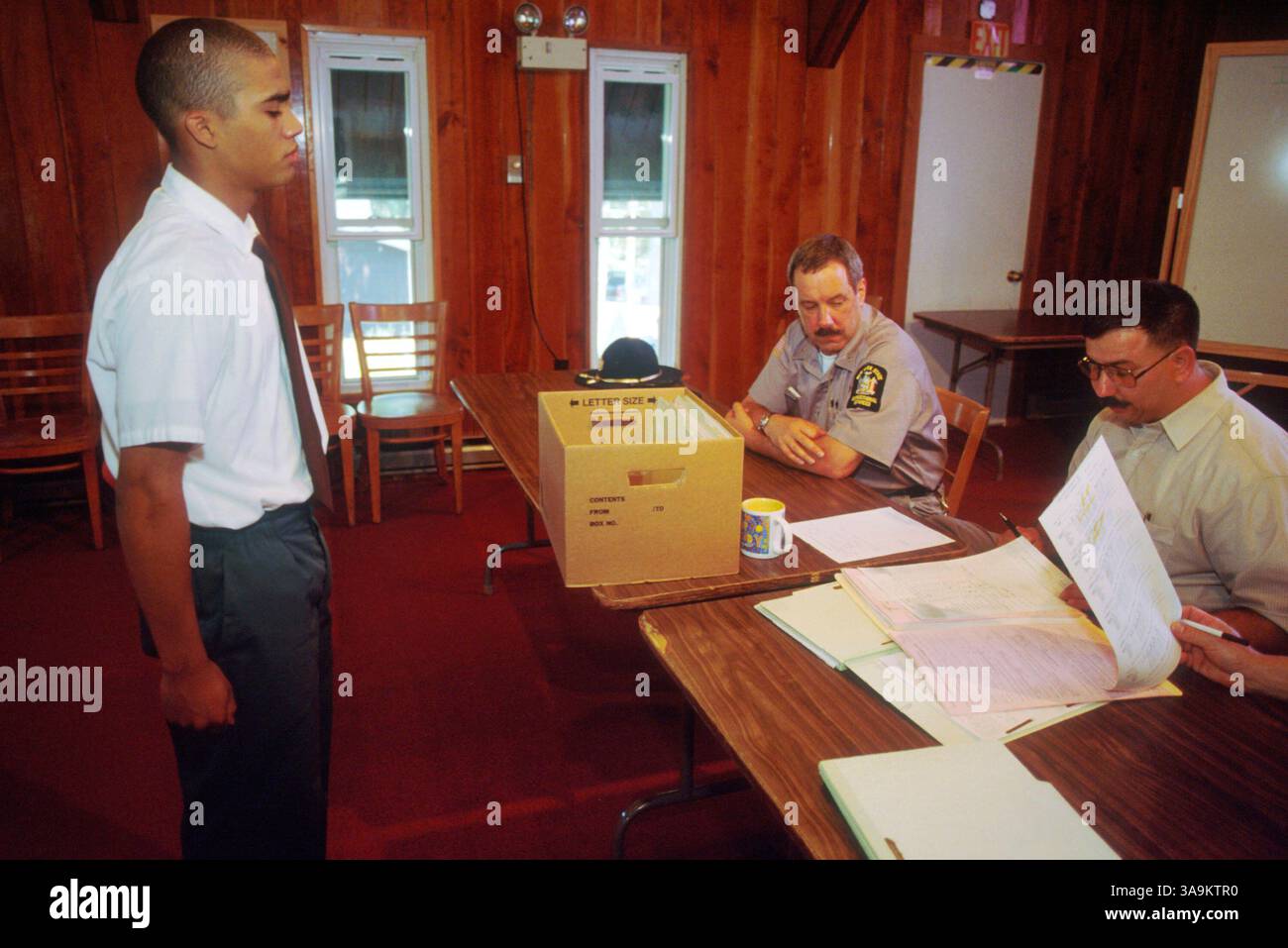 Jun 21, 1995; Schoharie, NY, USA; An inmate stands at attention during ...