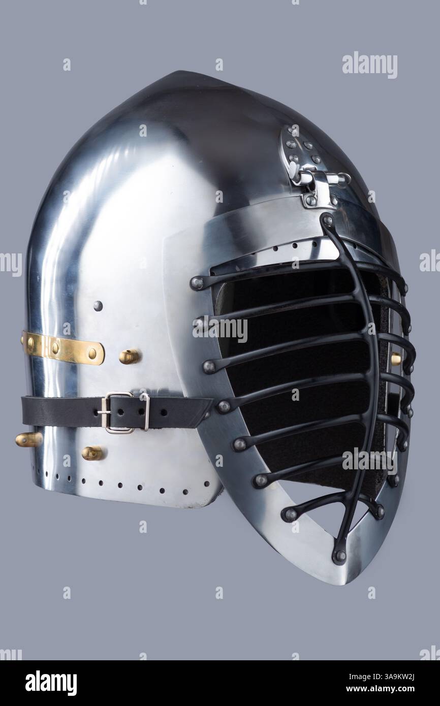 Medieval Bascinet Helmet with Barred Visor Stock Photo - Alamy