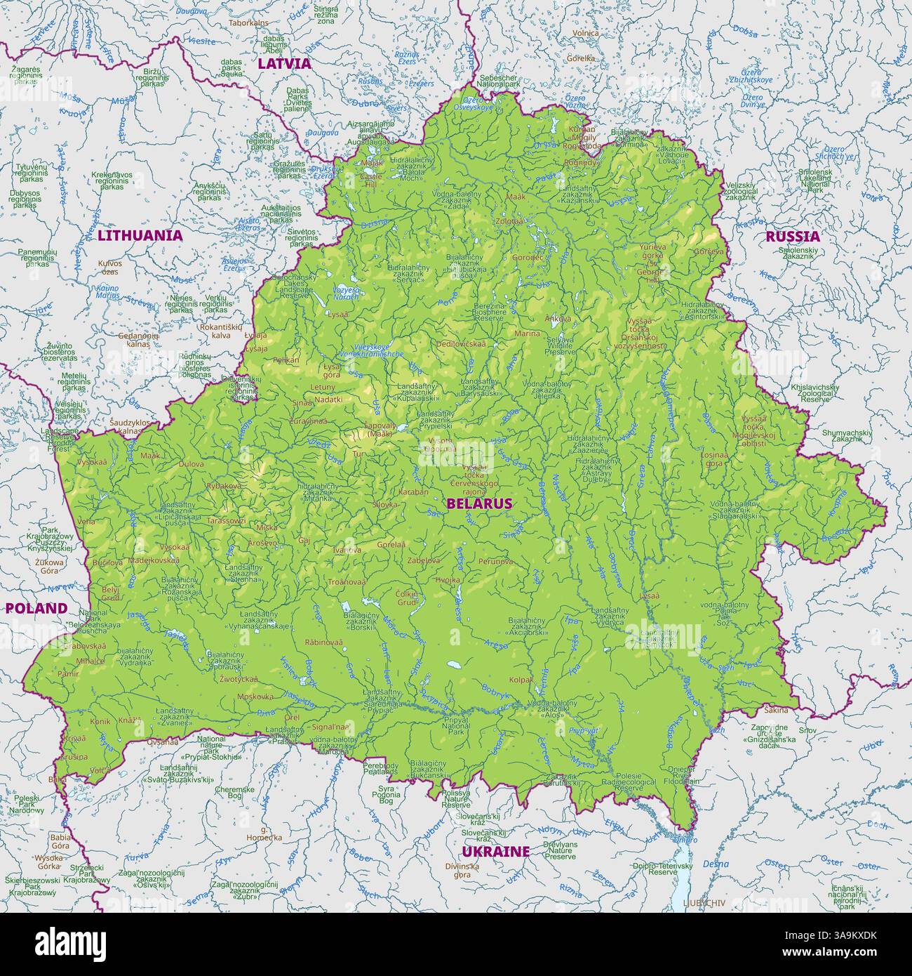 Detailed physical map of Belarus Stock Vector Image & Art - Alamy