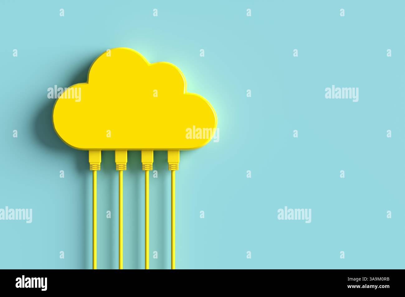 Yellow network cables hanging from a yellow cloud computing shape on a ...