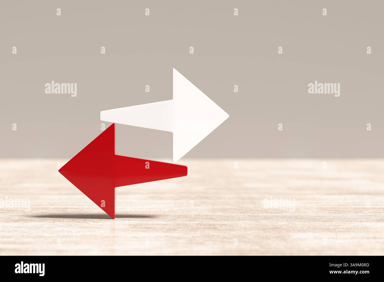 Two arrows, one red and one white, are pointing in opposite directions ...
