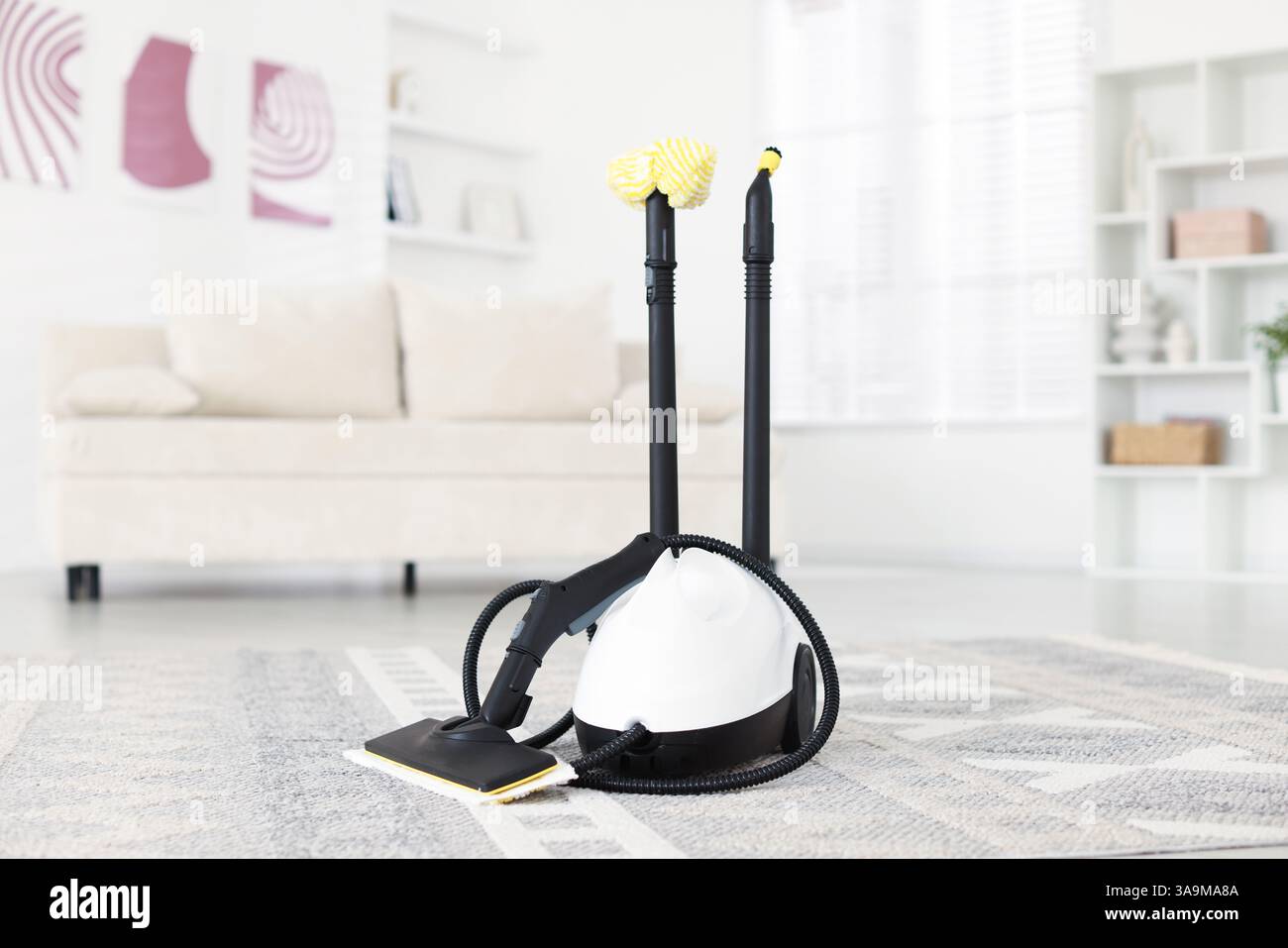 Professional vacuum steam system indoors. Cleaning appliance Stock ...