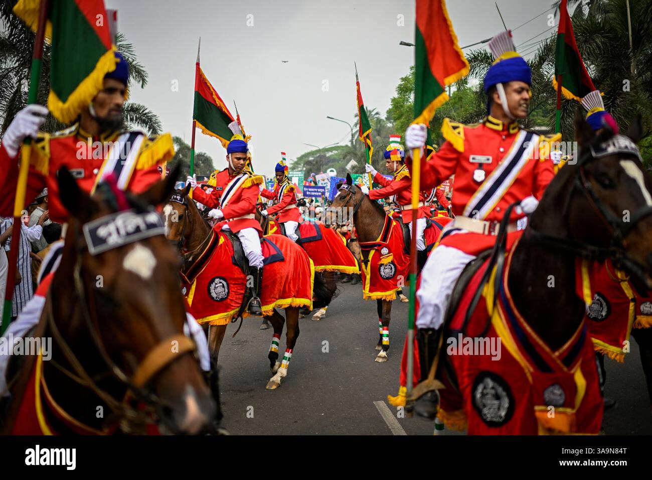 Adorned horses take part in the Eid Joy procession at Sher-e-Bangla ...