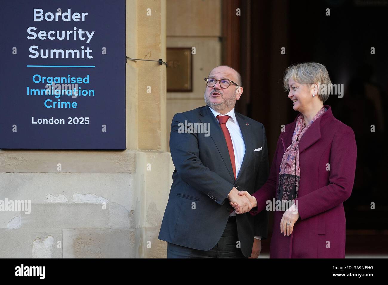 Home Secretary Yvette Cooper welcomes Belgium's Interior Minister, Bernard Quintin, to the ...