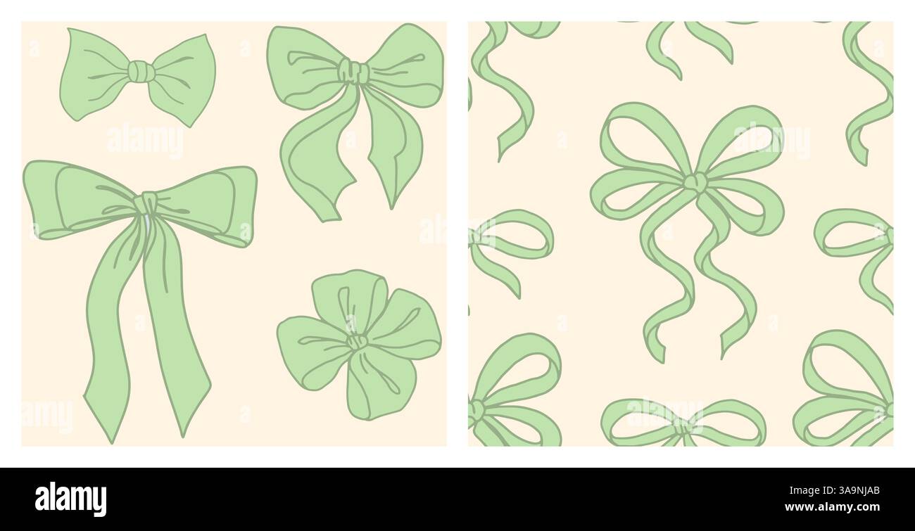 Coquette seamless pattern Pastel Green Ribbon Bow. Pretty Girly bows on ...