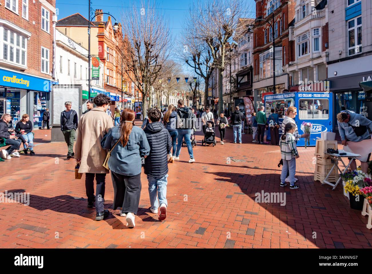 A view along Broad Street in Reading town centre, Berkshire, UK on a ...