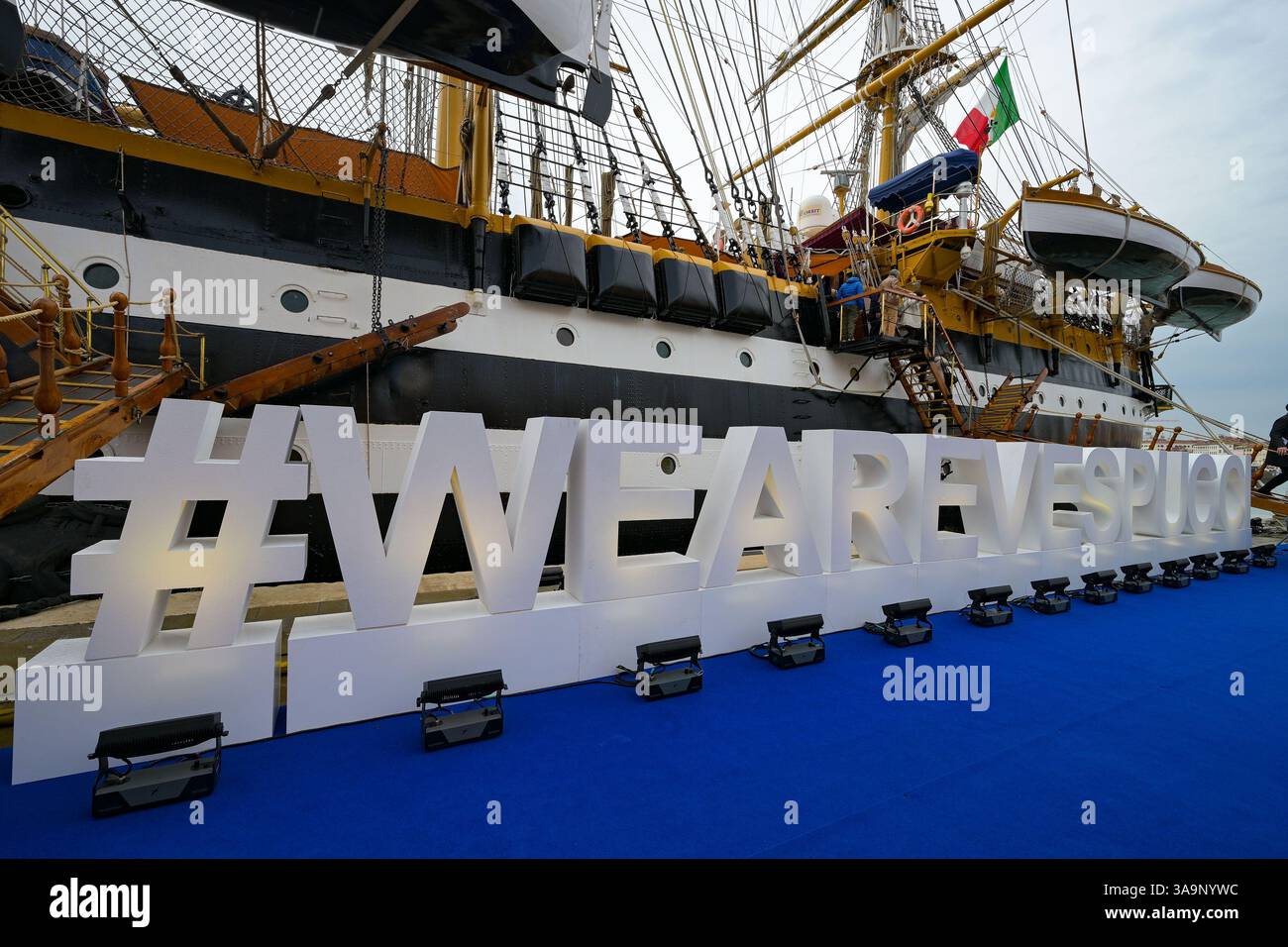 Venice, Italy. 28th Mar, 2025. Logo of "#wearevespucci" during ...