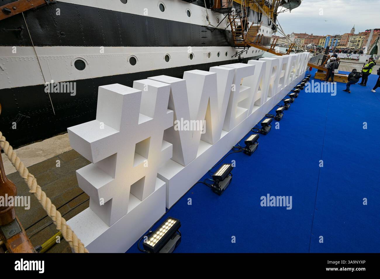 Venice, Italy. 28th Mar, 2025. Logo of "#wearevespucci" during ...