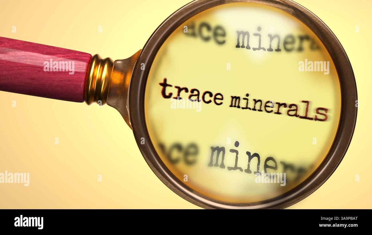Trace Minerals under magnifying glass. Thorough analysis and inspection ...