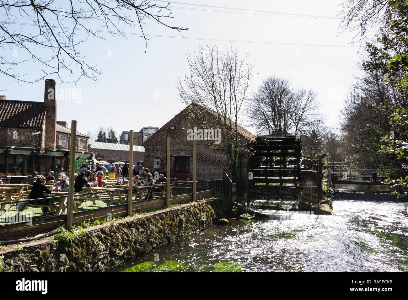Merton Abbey Mills water wheel, Watermill Way, London, SW19, England ...