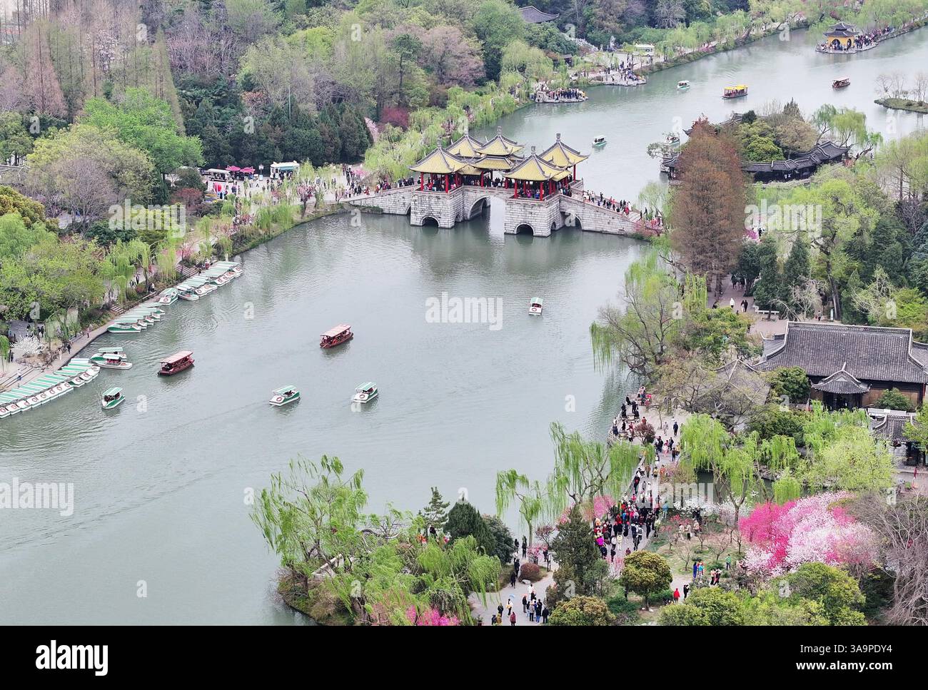Aerial photo shows the spring scenery in Slender West Lake scenic area ...