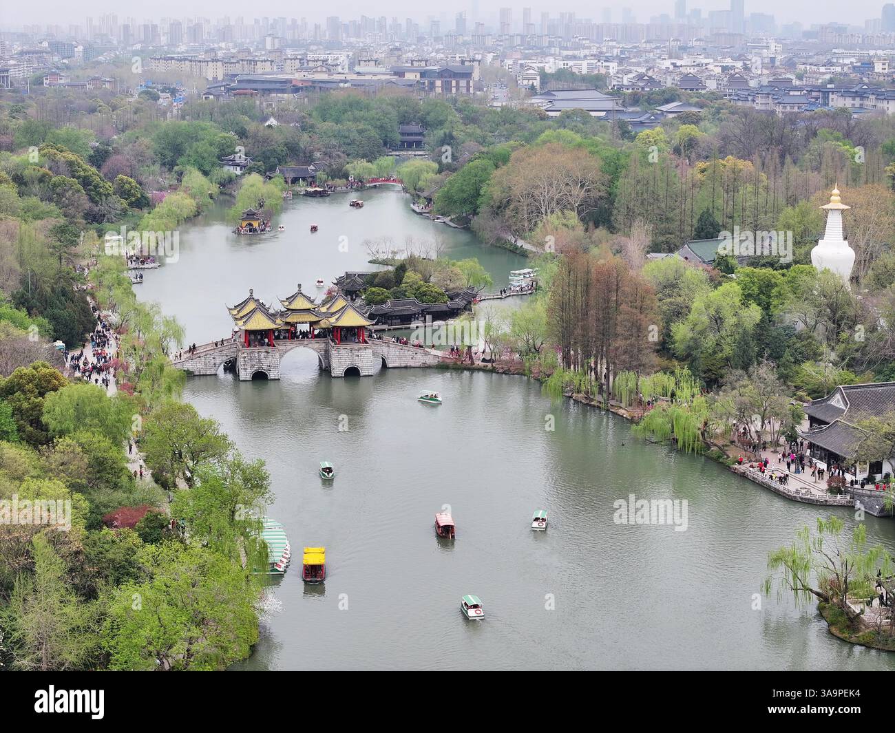 Aerial photo shows the spring scenery in Slender West Lake scenic area ...