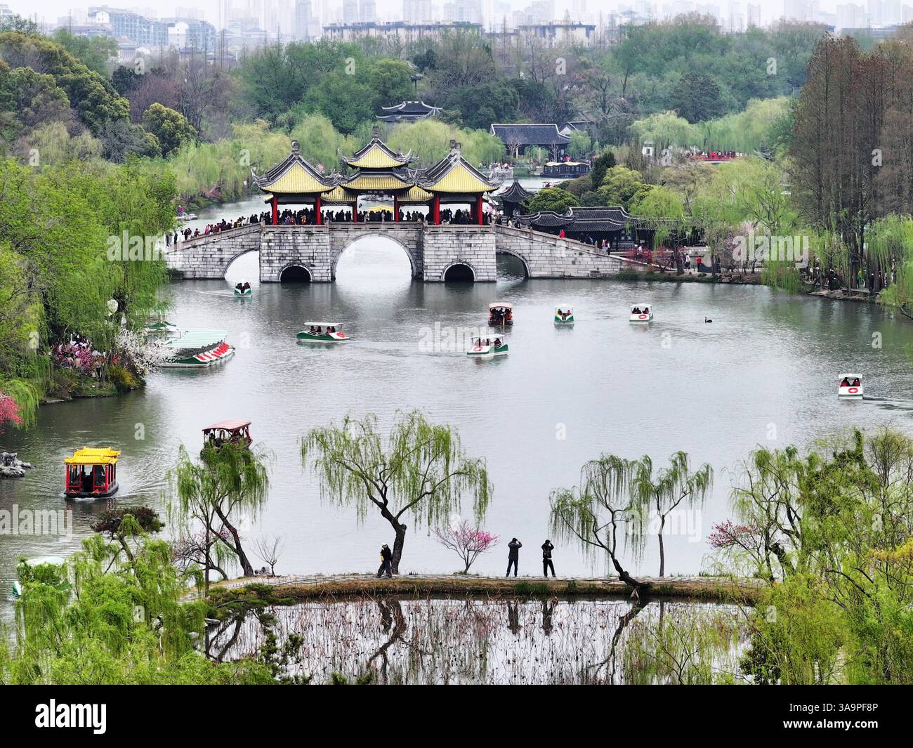 Aerial photo shows the spring scenery in Slender West Lake scenic area ...