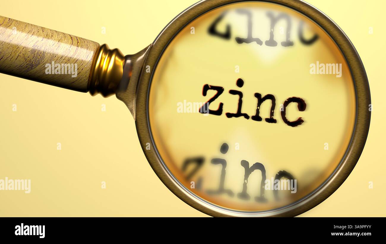 Zinc under magnifying glass. Thorough analysis and inspection of zinc ...