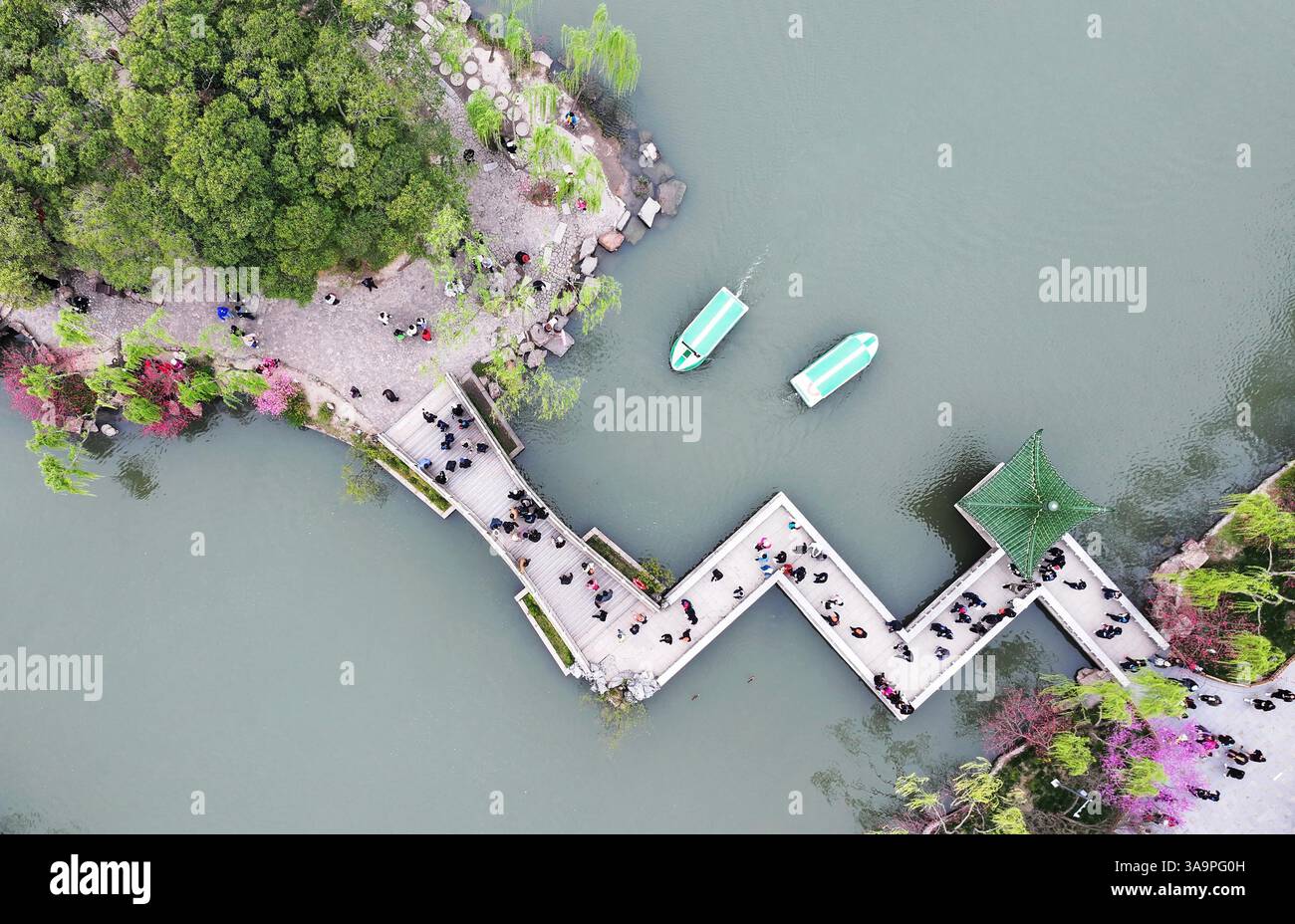 Aerial photo shows the spring scenery in Slender West Lake scenic area ...