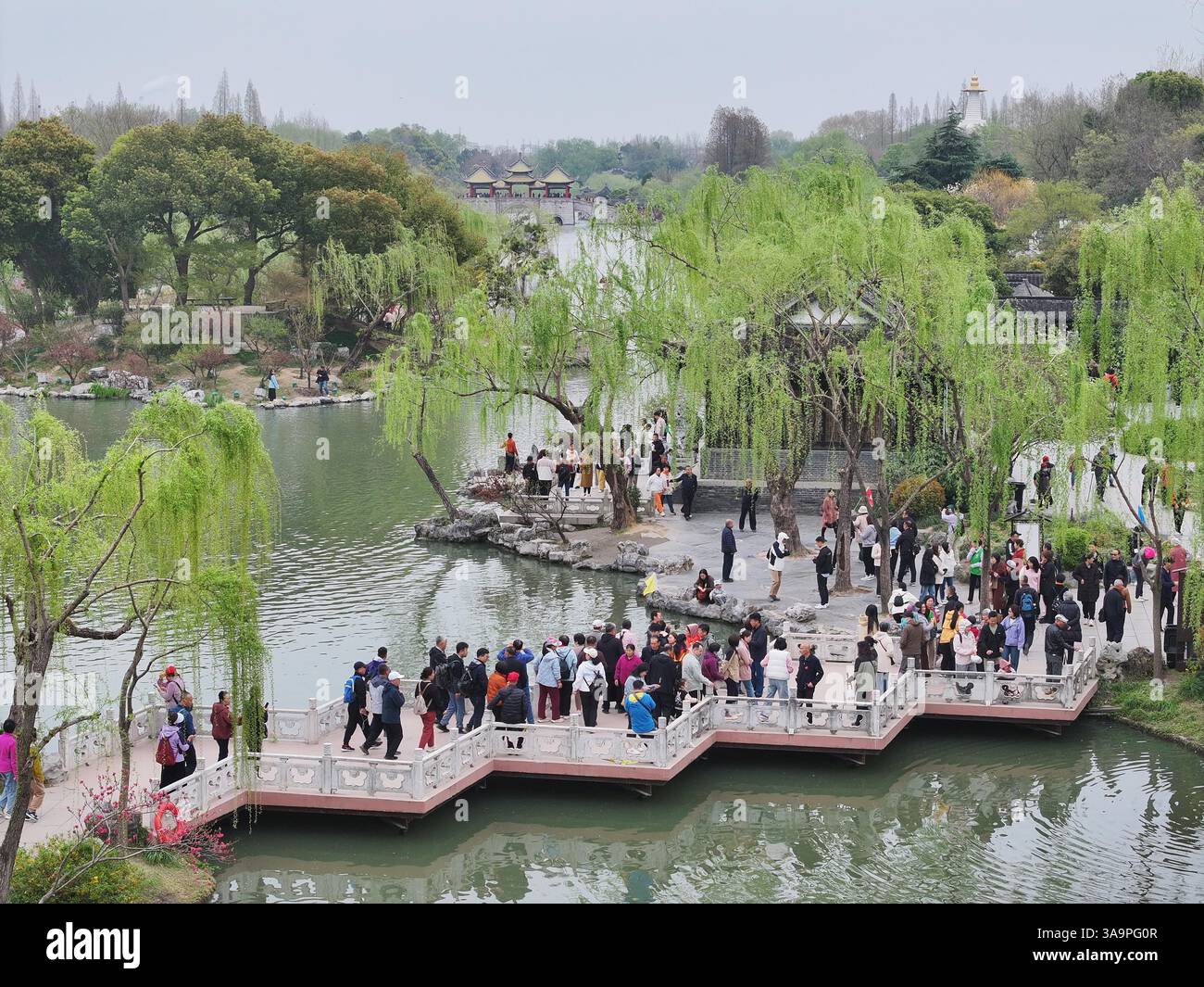 Aerial photo shows the spring scenery in Slender West Lake scenic area ...
