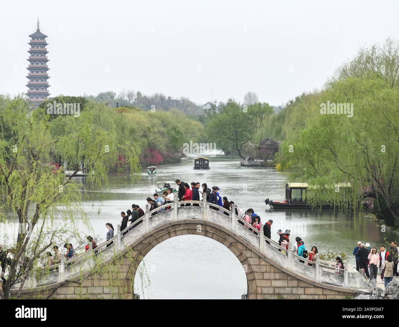 Aerial photo shows the spring scenery in Slender West Lake scenic area ...