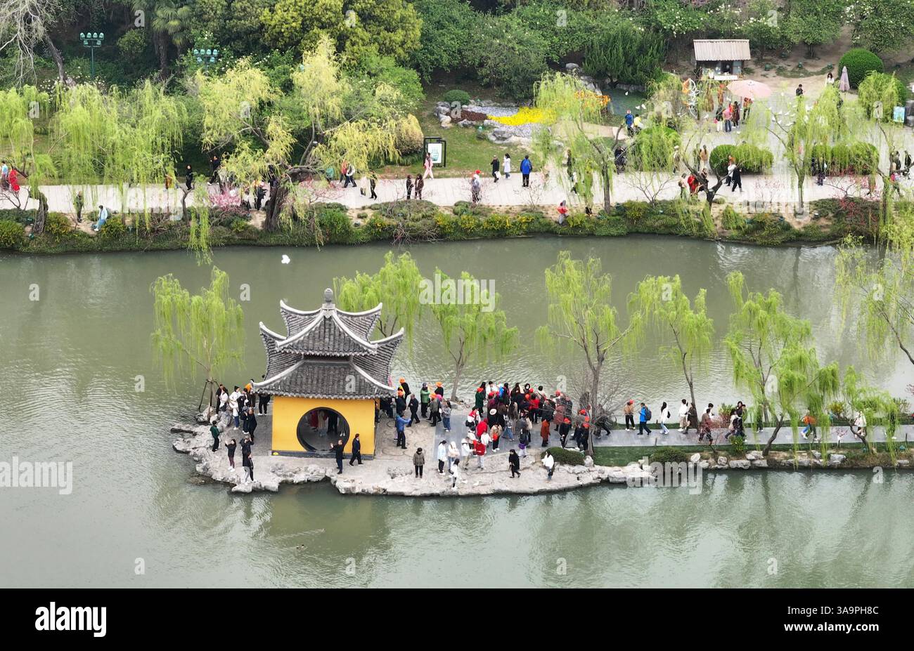 Aerial photo shows the spring scenery in Slender West Lake scenic area ...