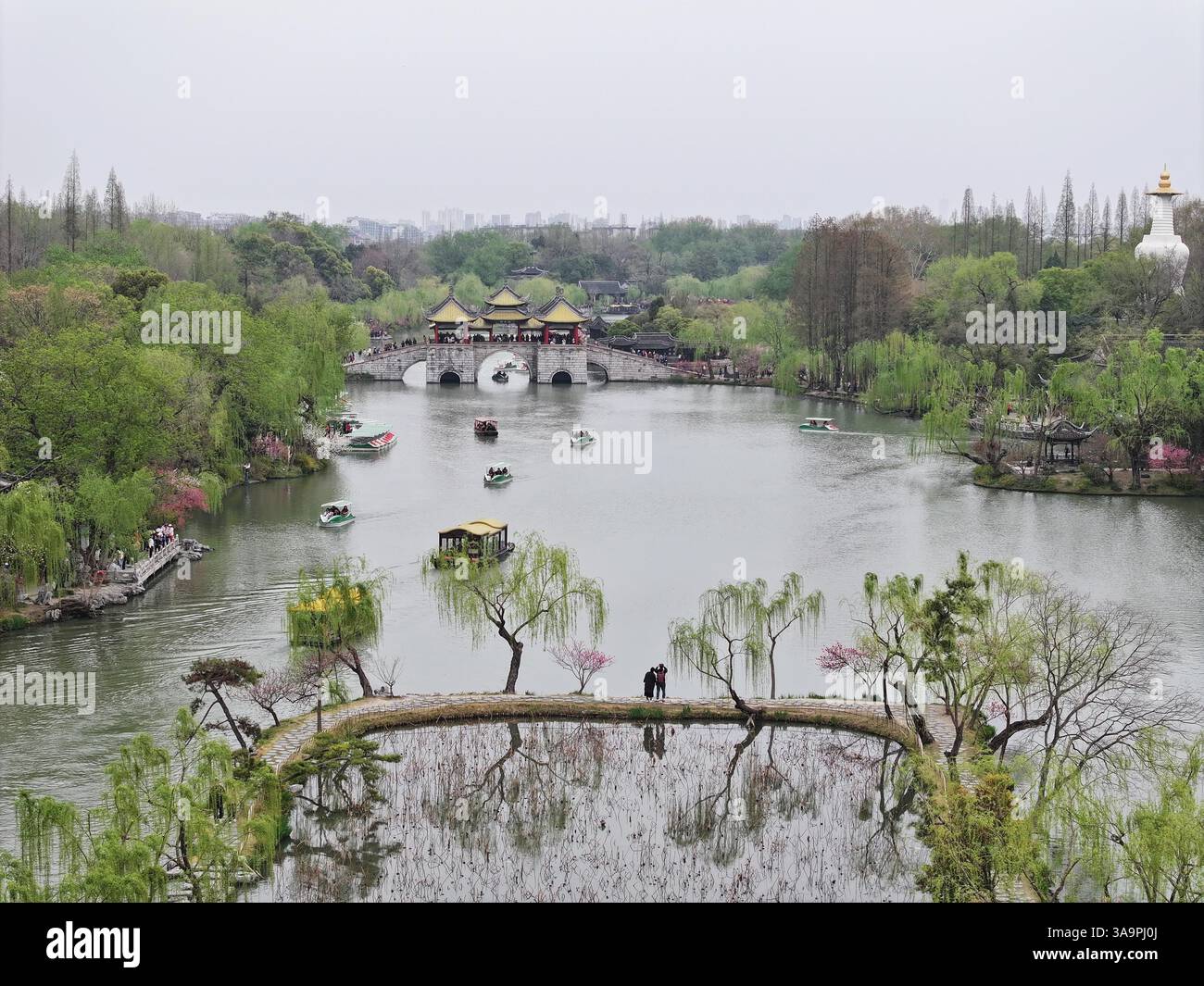 Aerial photo shows the spring scenery in Slender West Lake scenic area ...