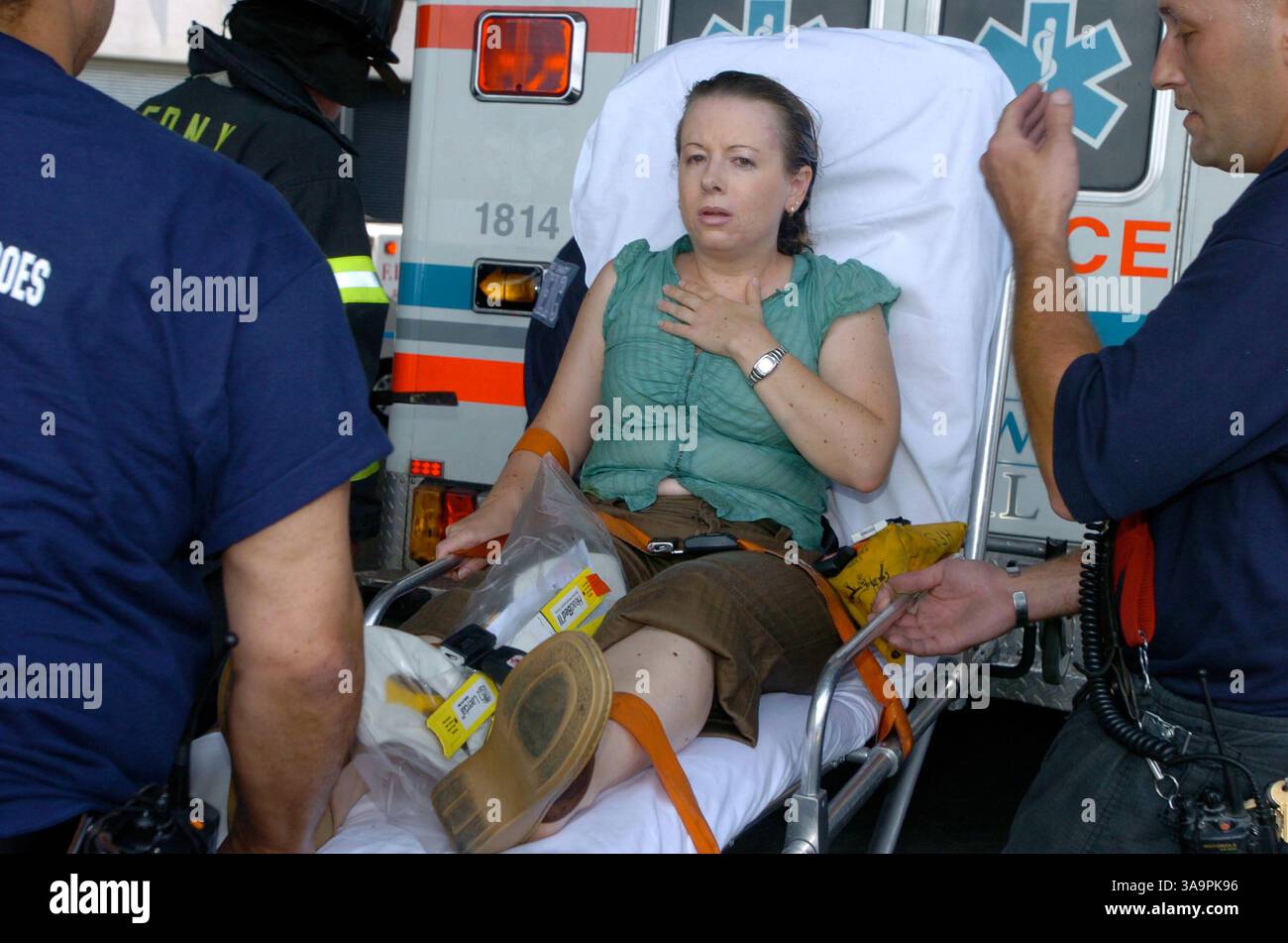 Jun 14, 2005; New York, NY, USA; Female victim MARY JOHNSTON is wheeled ...