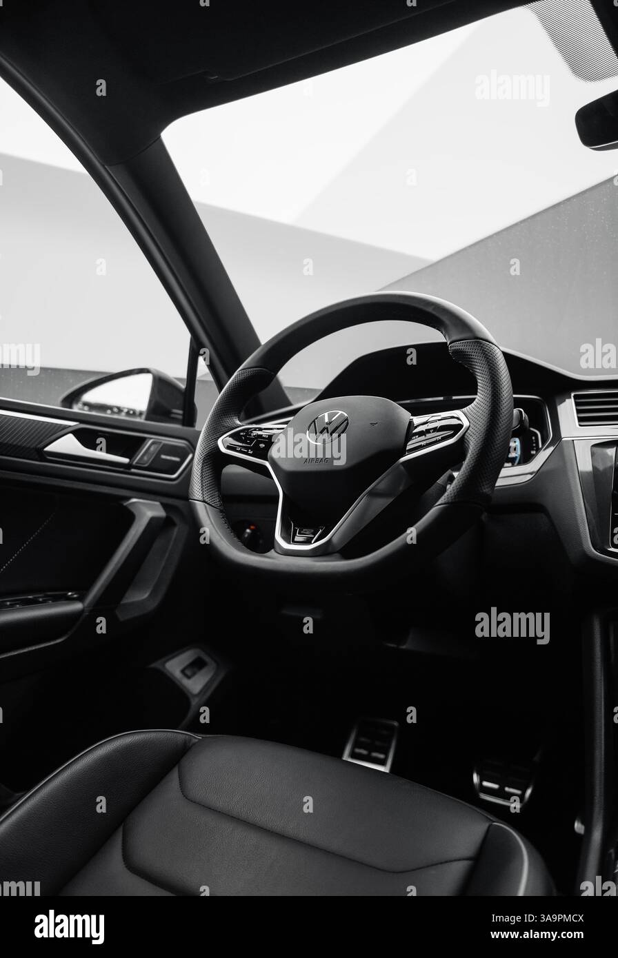 Volkswagen Tiguan interior - drivers leather seat. Steering wheel and ...