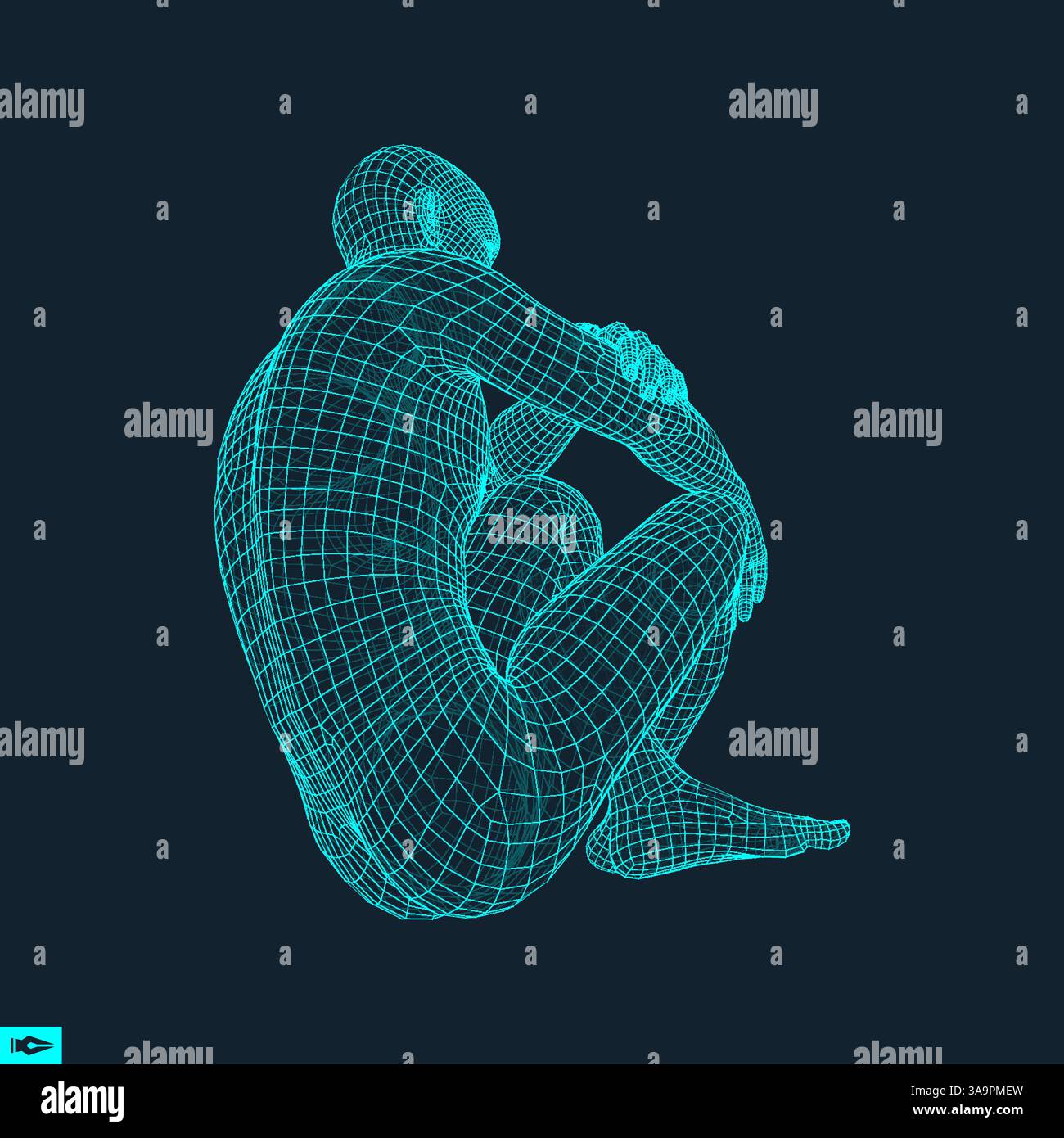 Man in a Thinker Pose. 3D Model of Man. Geometric Design. Human Body ...