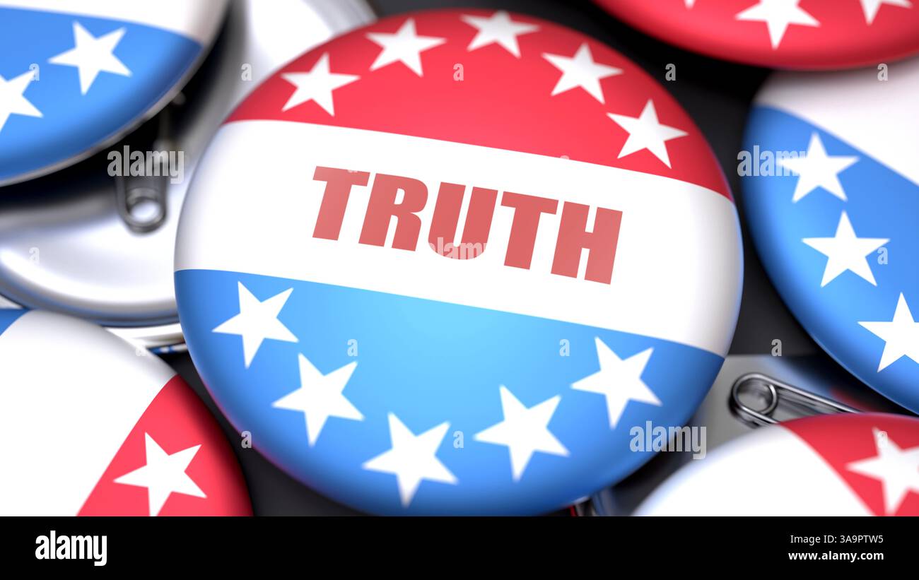 Truth in the USA. Voting button with a phrase: truth. A symbolic view ...