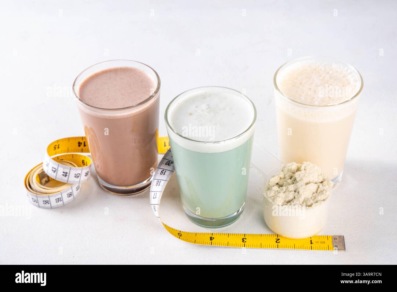 Assortment of different flavors of protein cocktails, with protein ...