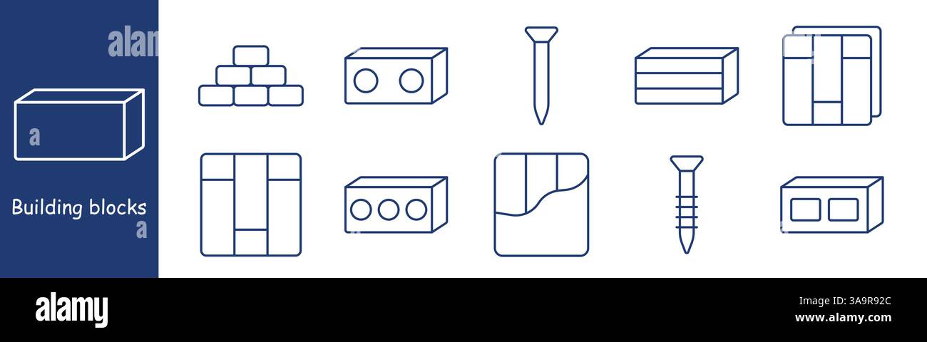 Construction set icon. Bricks, nails, screws, concrete blocks ...