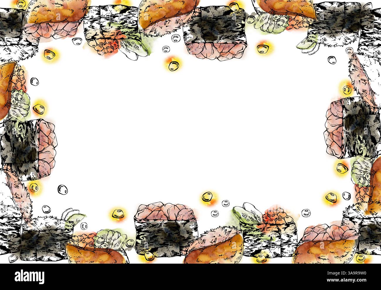 Traditional Japanese food, gunkan inari sushi with raw fish salmon tuna ...
