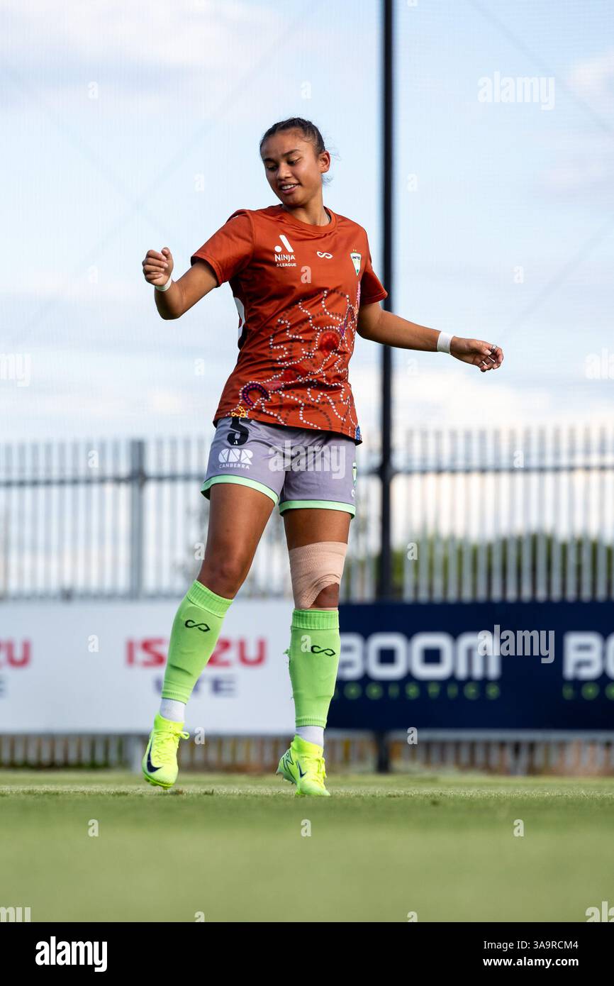 Madison Ayson (5 Canberra United) warming up prior to the Ninja A ...