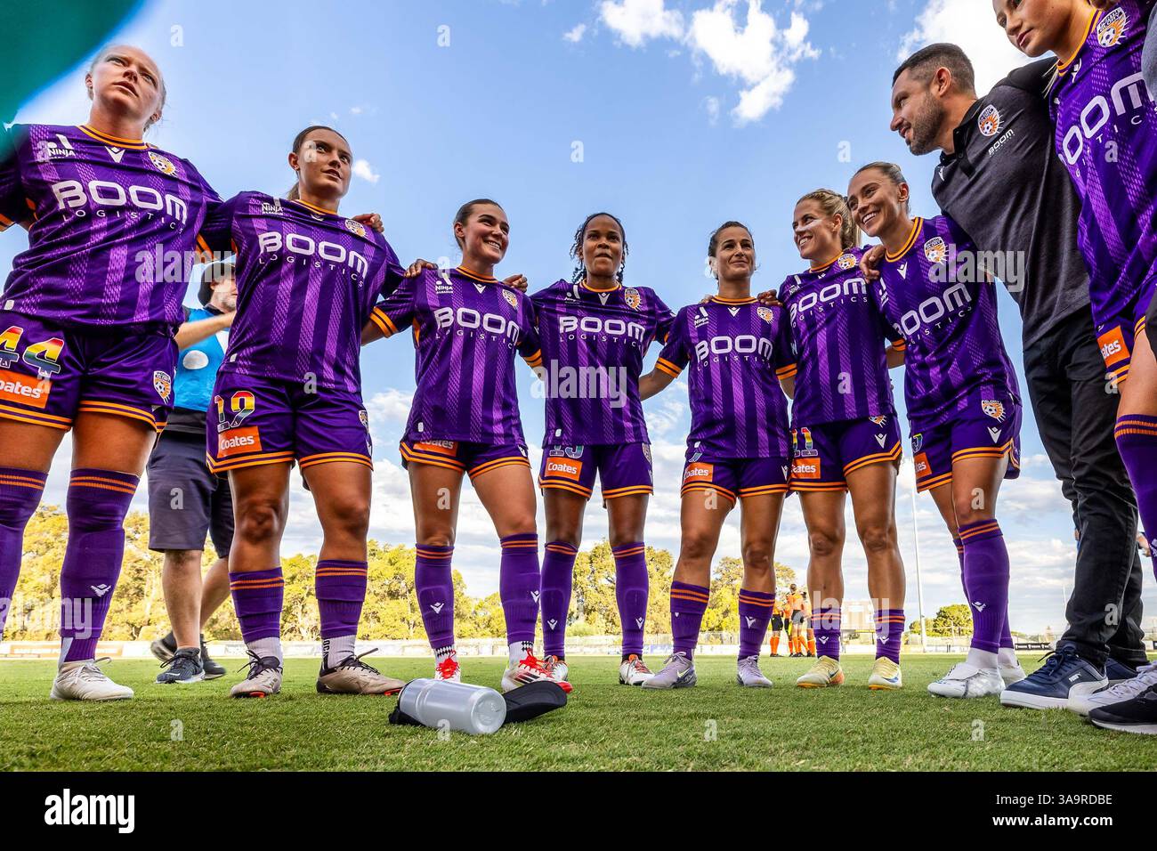 Perth Glory FC form a circle prior to the Ninja A League Women game ...