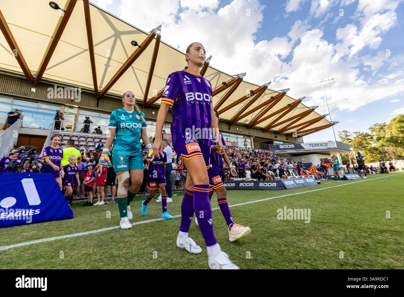 Isobel Dalton (23 Perth Glory) walks out to the pitch prior to the ...