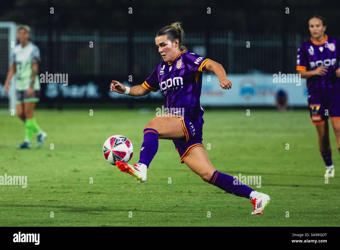 Tijan McKenna (6 Perth Glory) controls the ball during the Ninja A ...