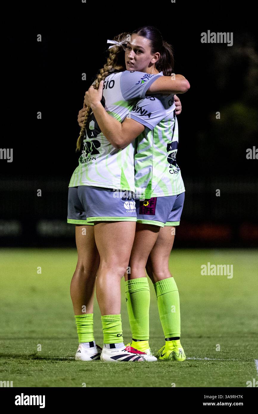 Tegan Celia Bertolissio (28 Canberra United) hugs with Sofia ...