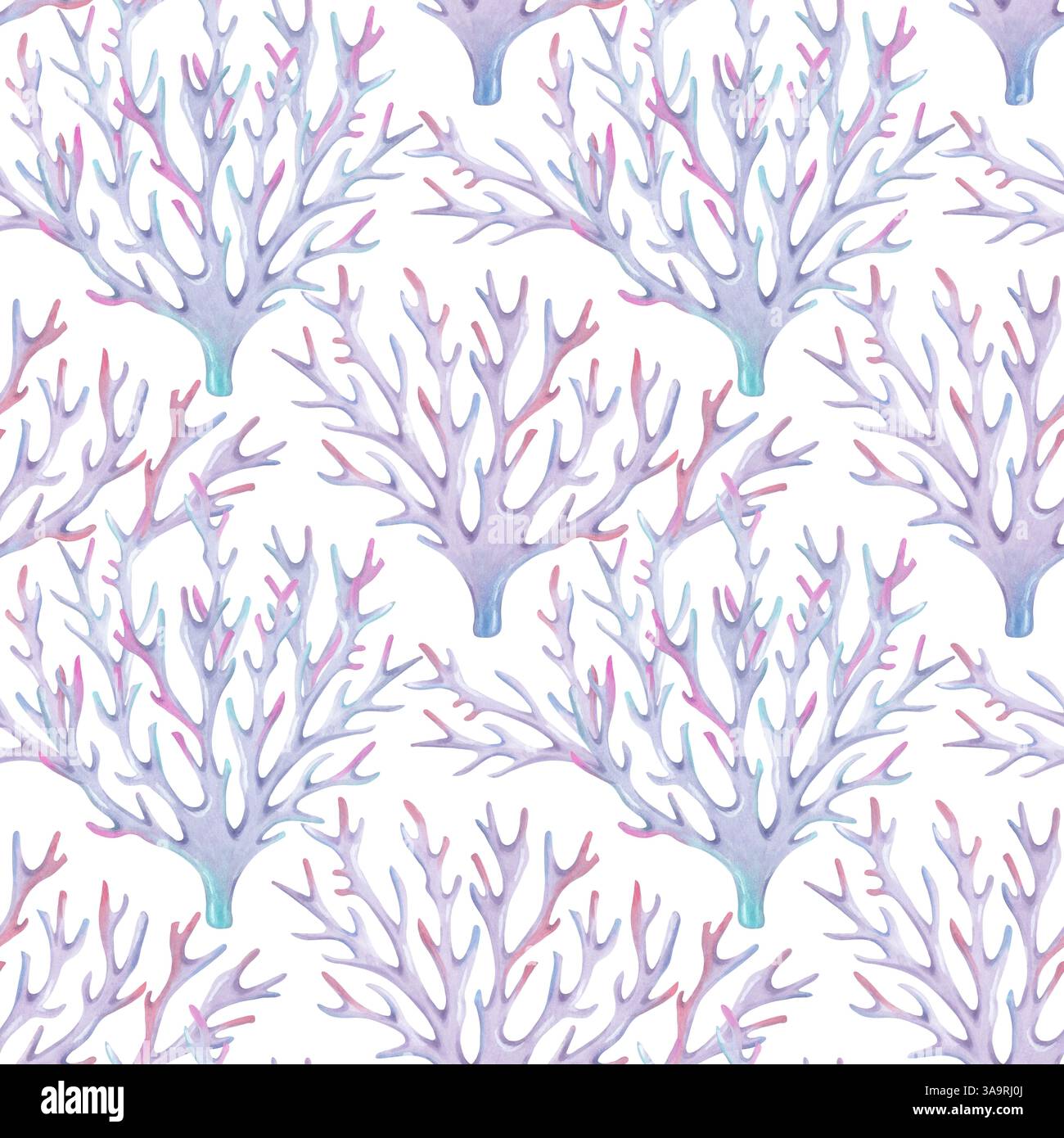 Seamless pattern of branching coral. Watercolor and marker ...