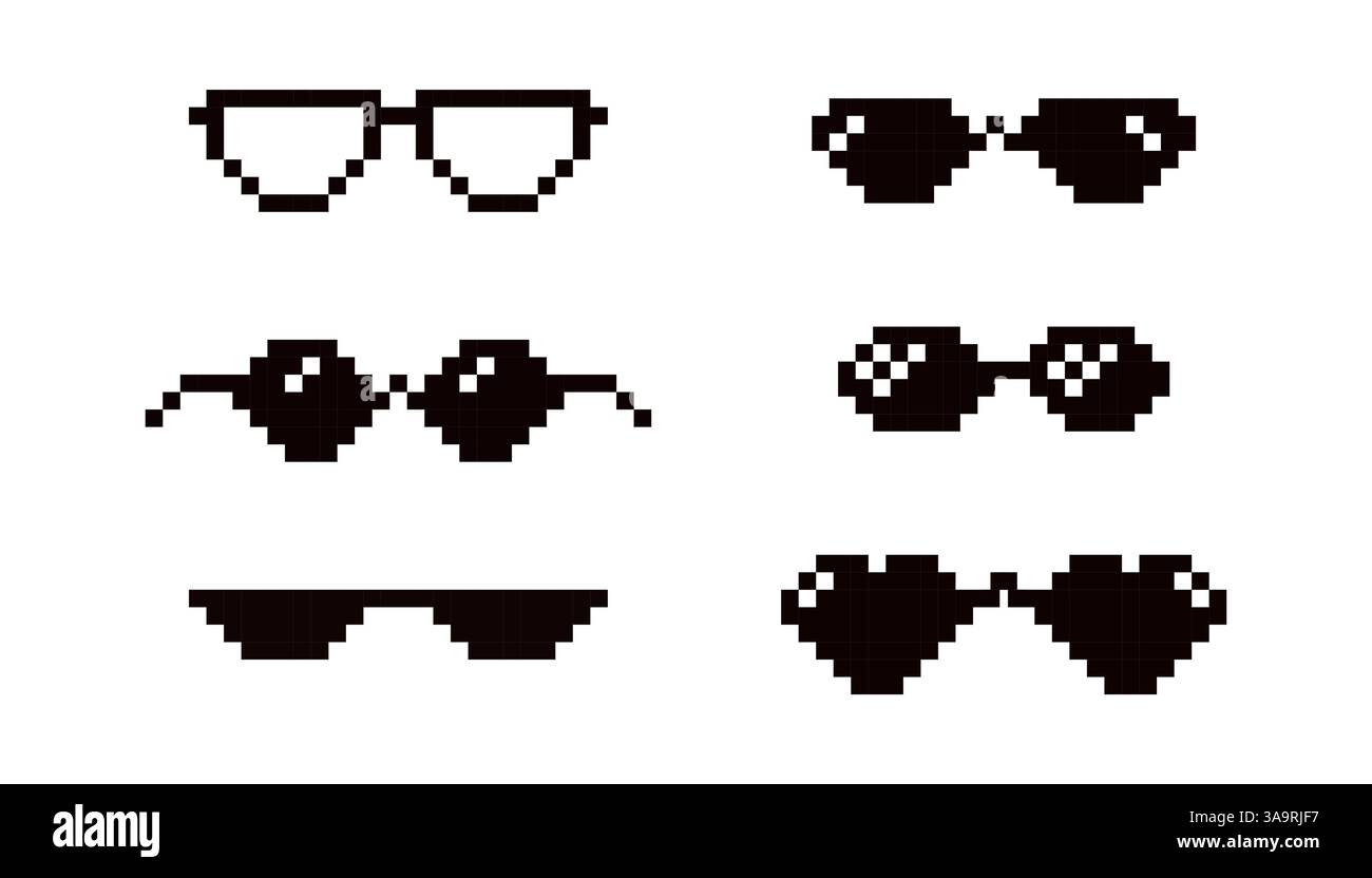 Pixel glasses 8 bit y2k, sunglasses. Meme icon, googgles. Mafia meme ...