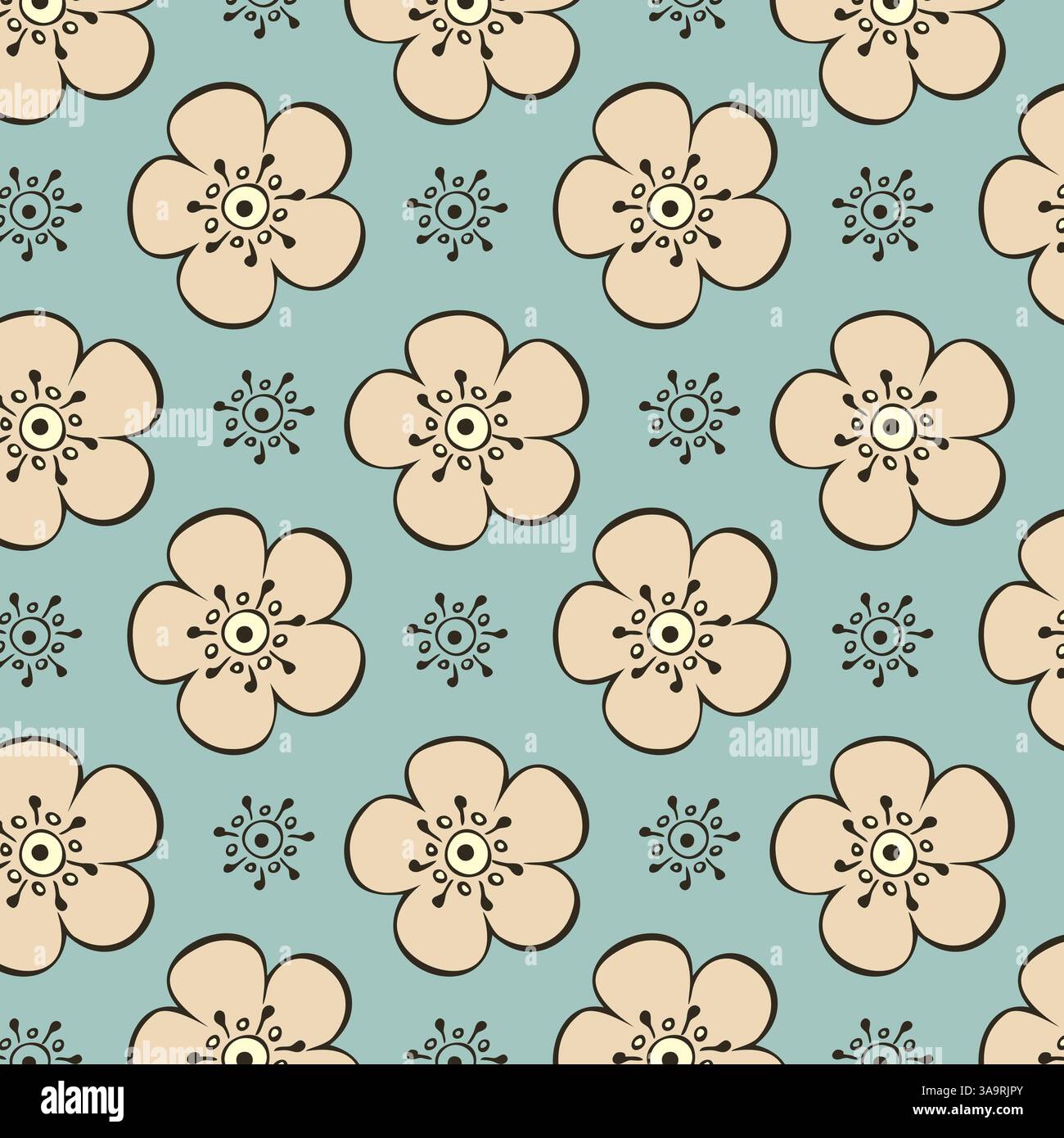 Summer vibe, simple flowers pattern, doodle flowers on meadow. Soft ...