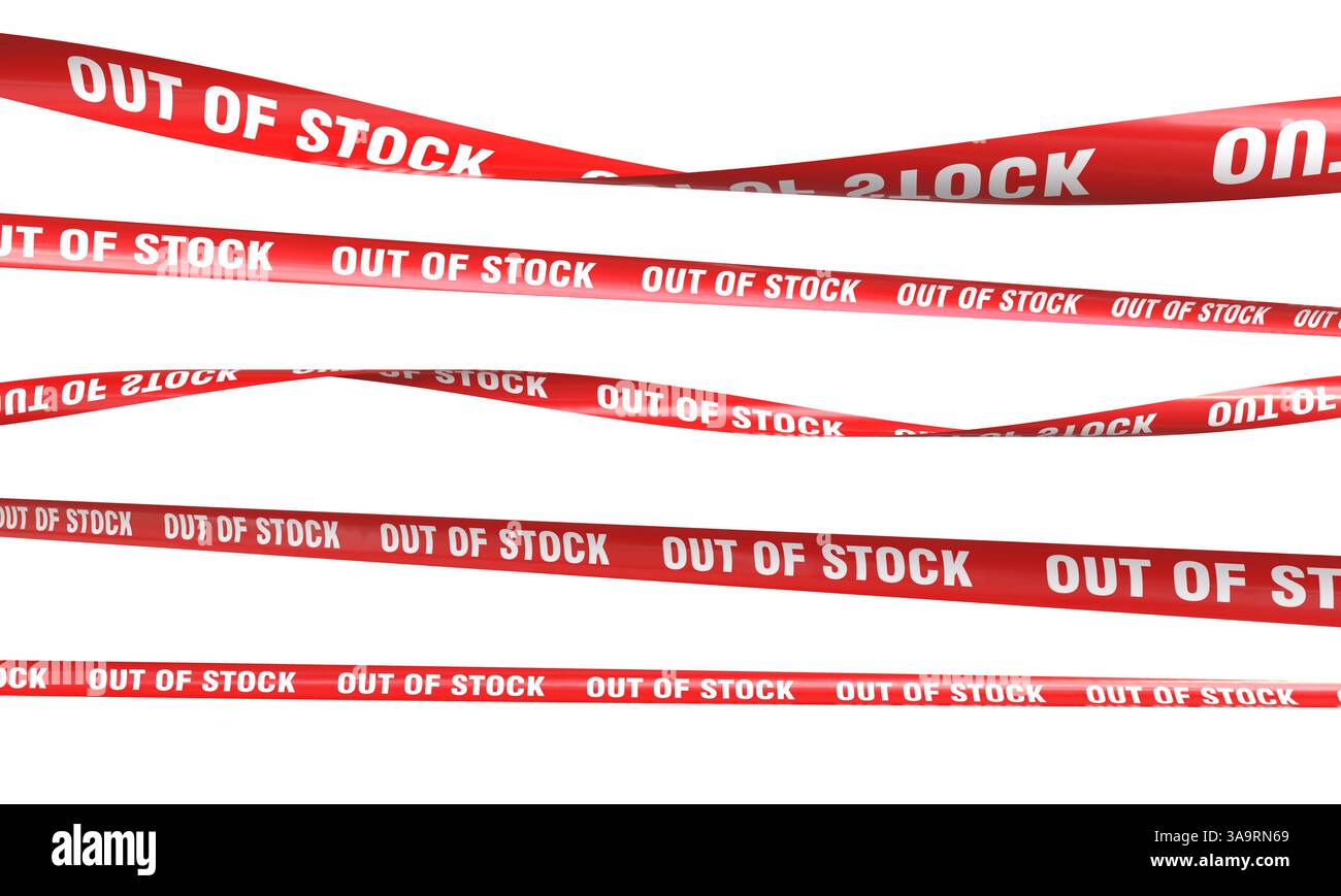 Red out of stock tapes waving on transparent background 3d Stock Photo ...
