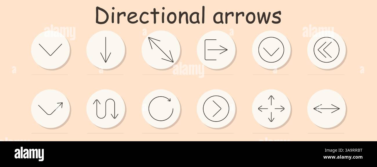 Arrow set icon. Straight, curved, circular, diagonal, outward, inward, directional indicators ...