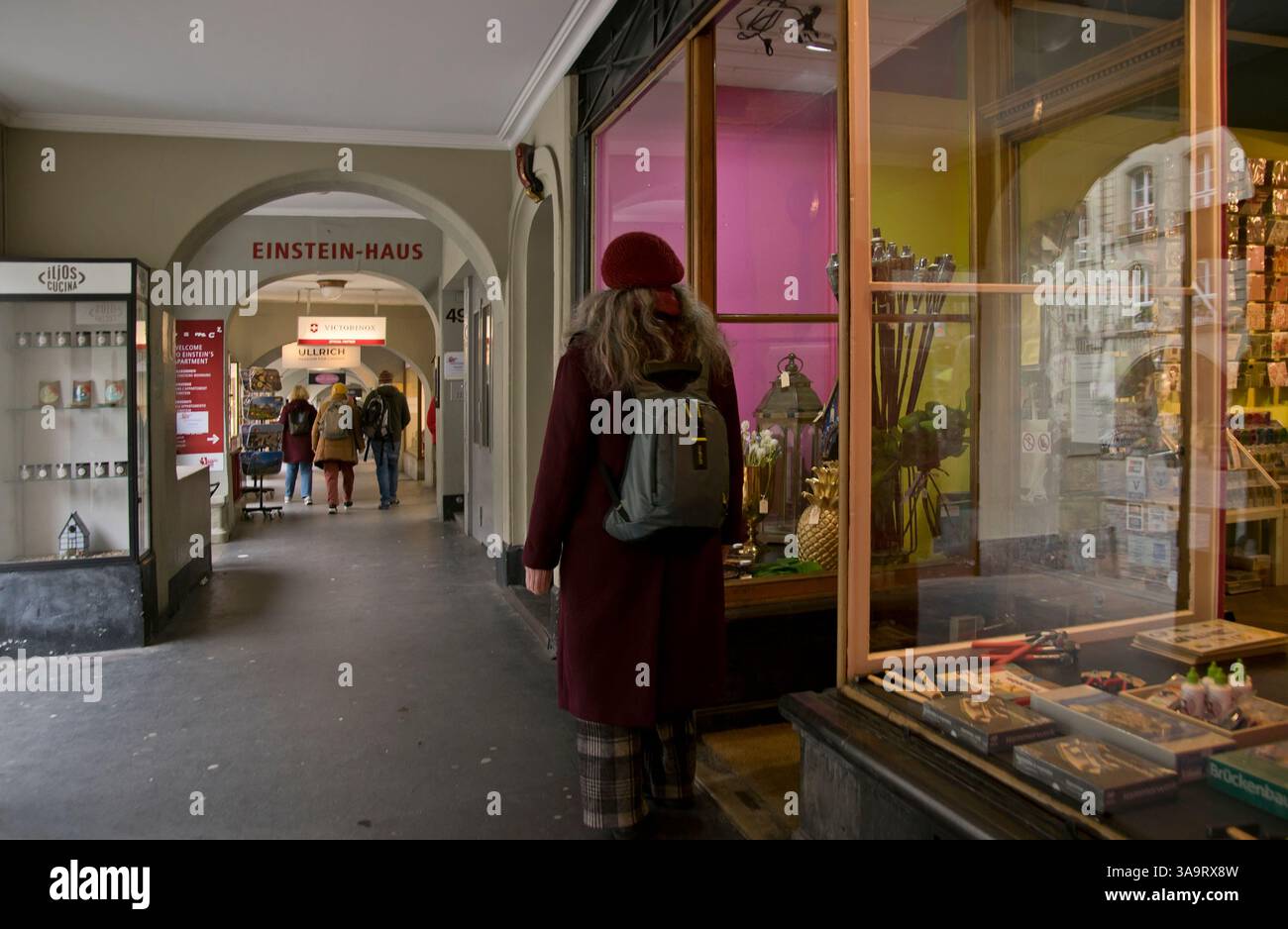 BERN, SWITZERLAND - JANUARY 18, 2025: People under the Einstein house ...