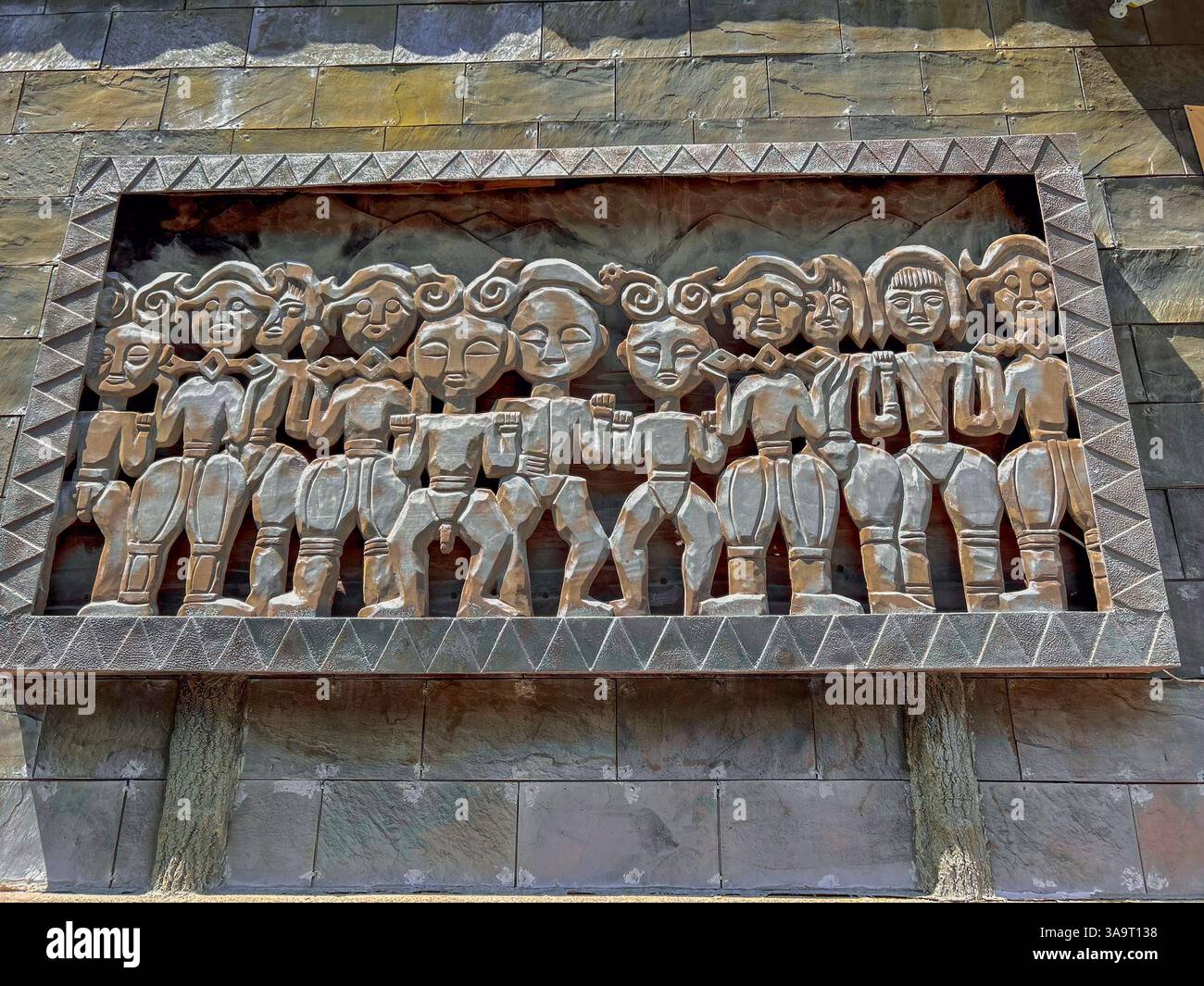 Yuchi, Taiwan, Sun moon Lake, Detail, Indigene Art, on Display on Tourist Store Front, "Ruru ...