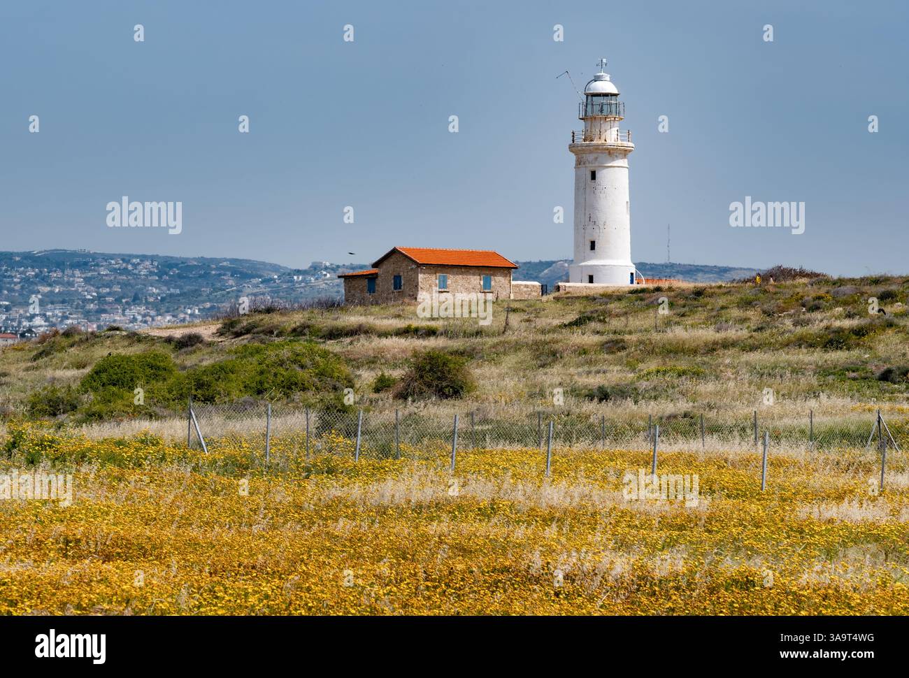 Paphos lighthouse and its compound at Paphos Point in South West Cyprus ...