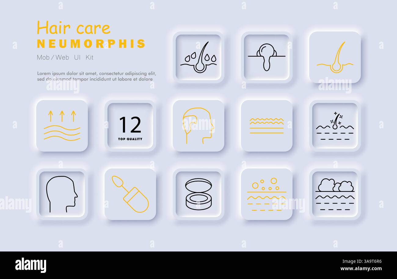 Hair care set icon. Follicle, scalp, drop, shine, serum, skin, texture ...